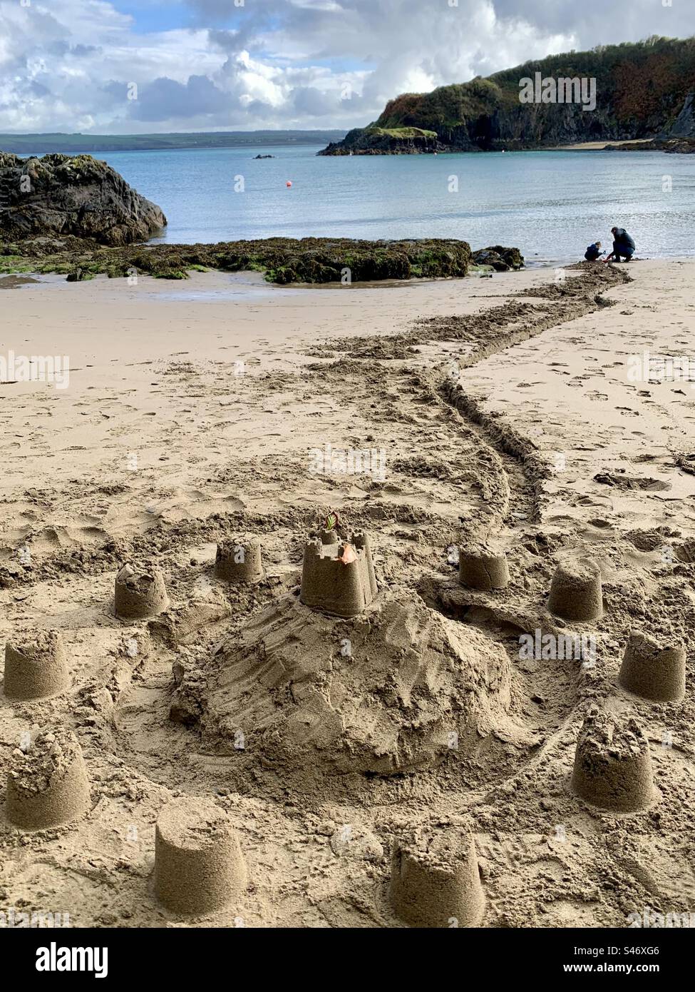 Sand castle fort on beach Stock Photo - Alamy