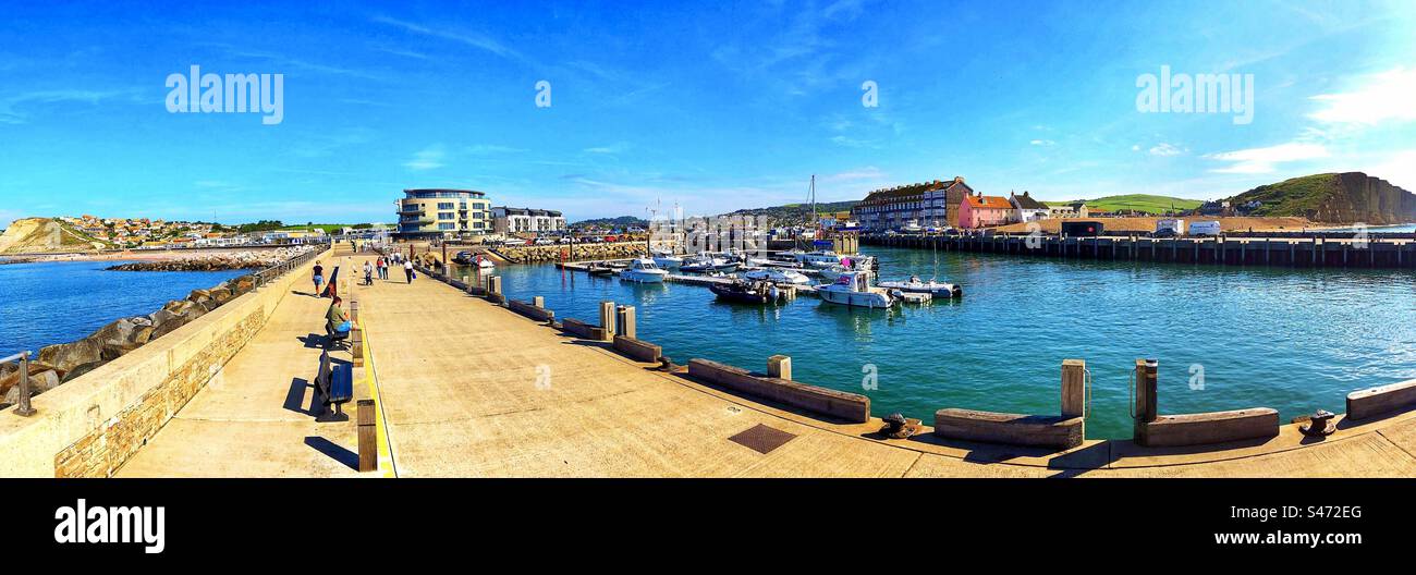West bay harbour from the Jurassic pier in Bridport Dorset United ...