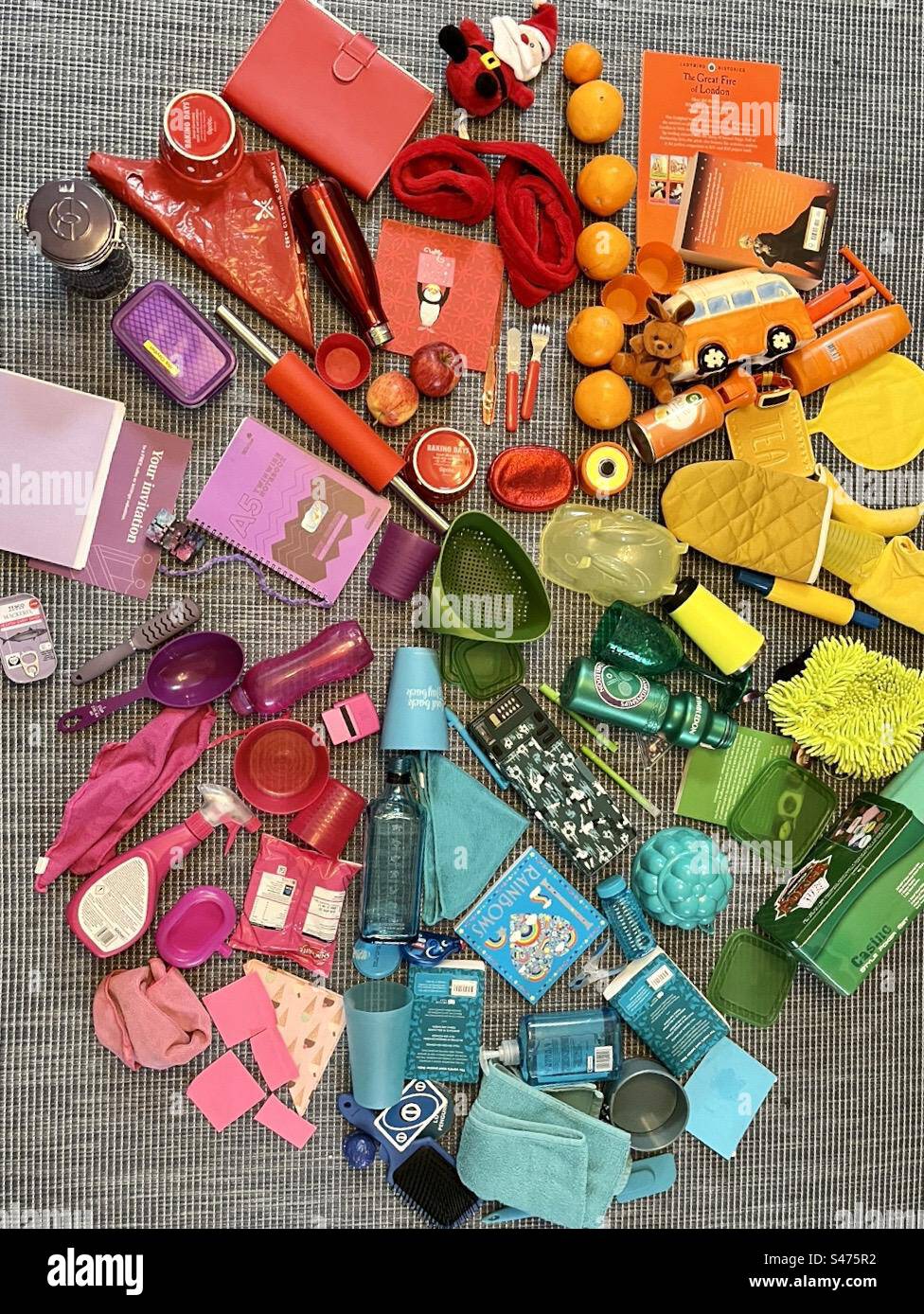 Rainbow colour wheel made of household objects Stock Photo - Alamy