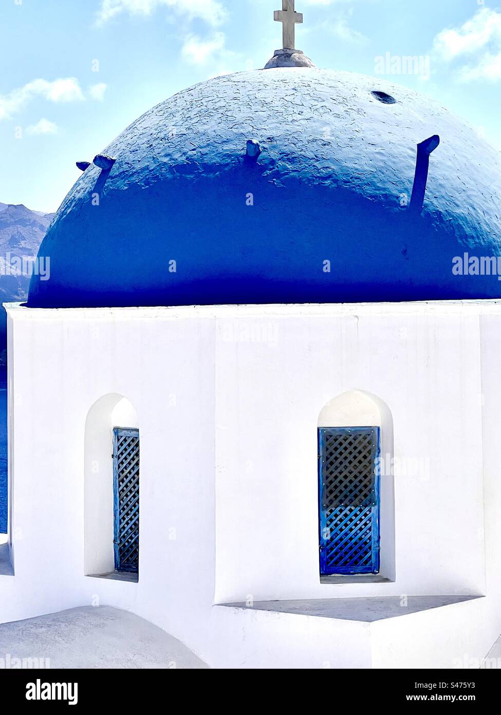 The world famous blue domed Anastasi church in Oia on the island of ...