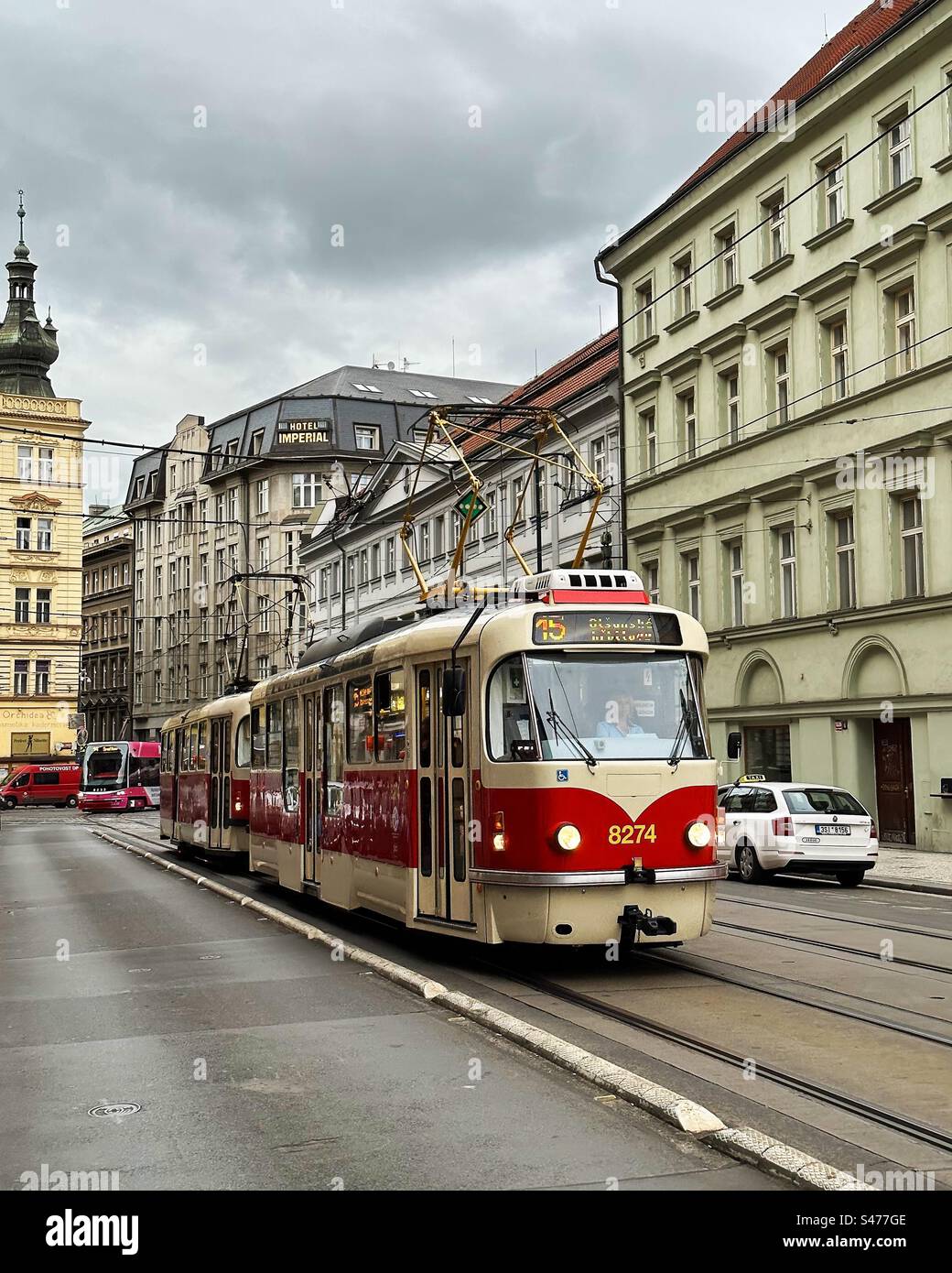 Red tramway in Prague Stock Photo - Alamy