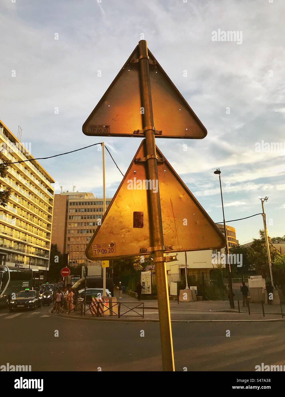 The rear view of traffic signs in Paris, France Stock Photo - Alamy