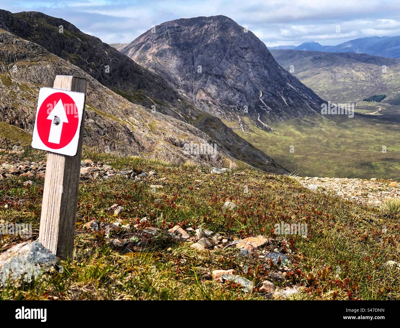 Route off a Scottish mountain, view of Buachaille Etive Mor from the ...