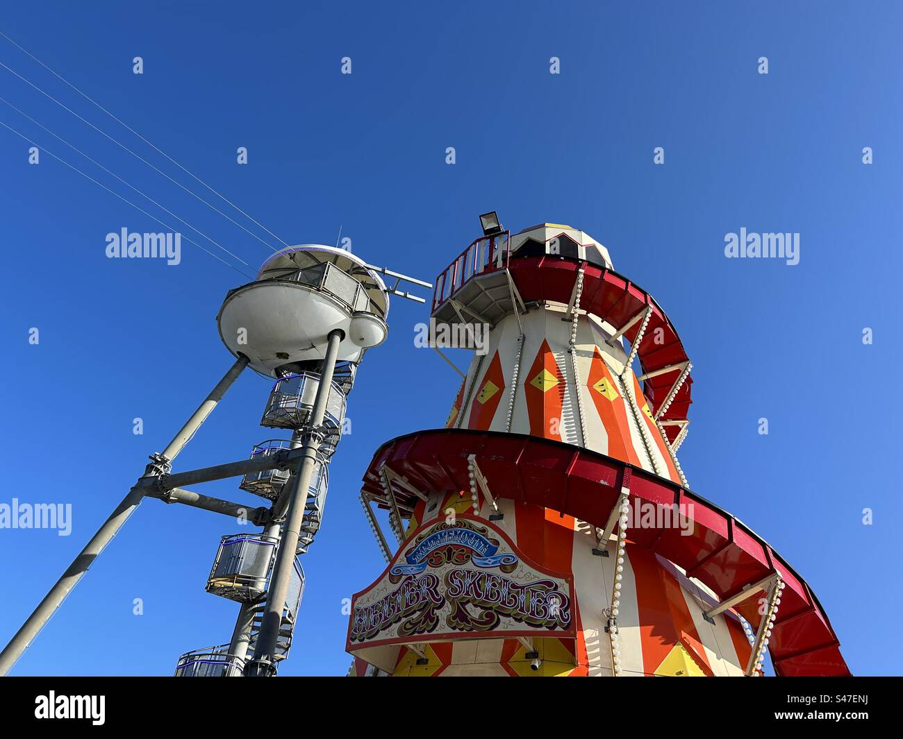 Bournemouth Pier Helter Skelter and Zip Wire tower. Colourful Helter ...
