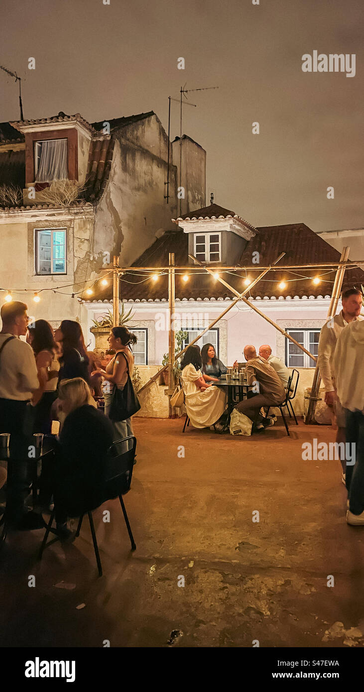 Rooftop bar, Night life in Bairro Alto, Lisbon Stock Photo - Alamy