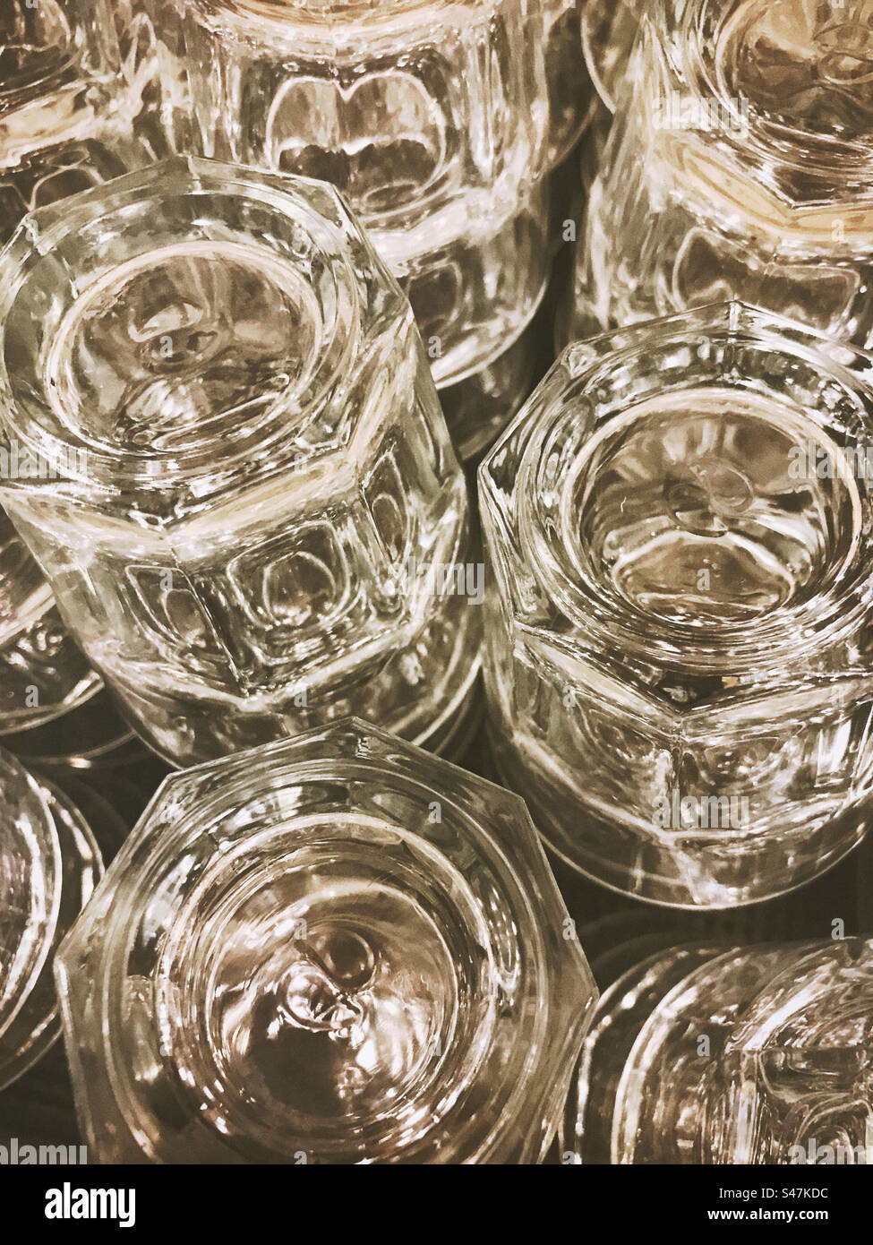 Water glasses stacked in cafe Stock Photo - Alamy