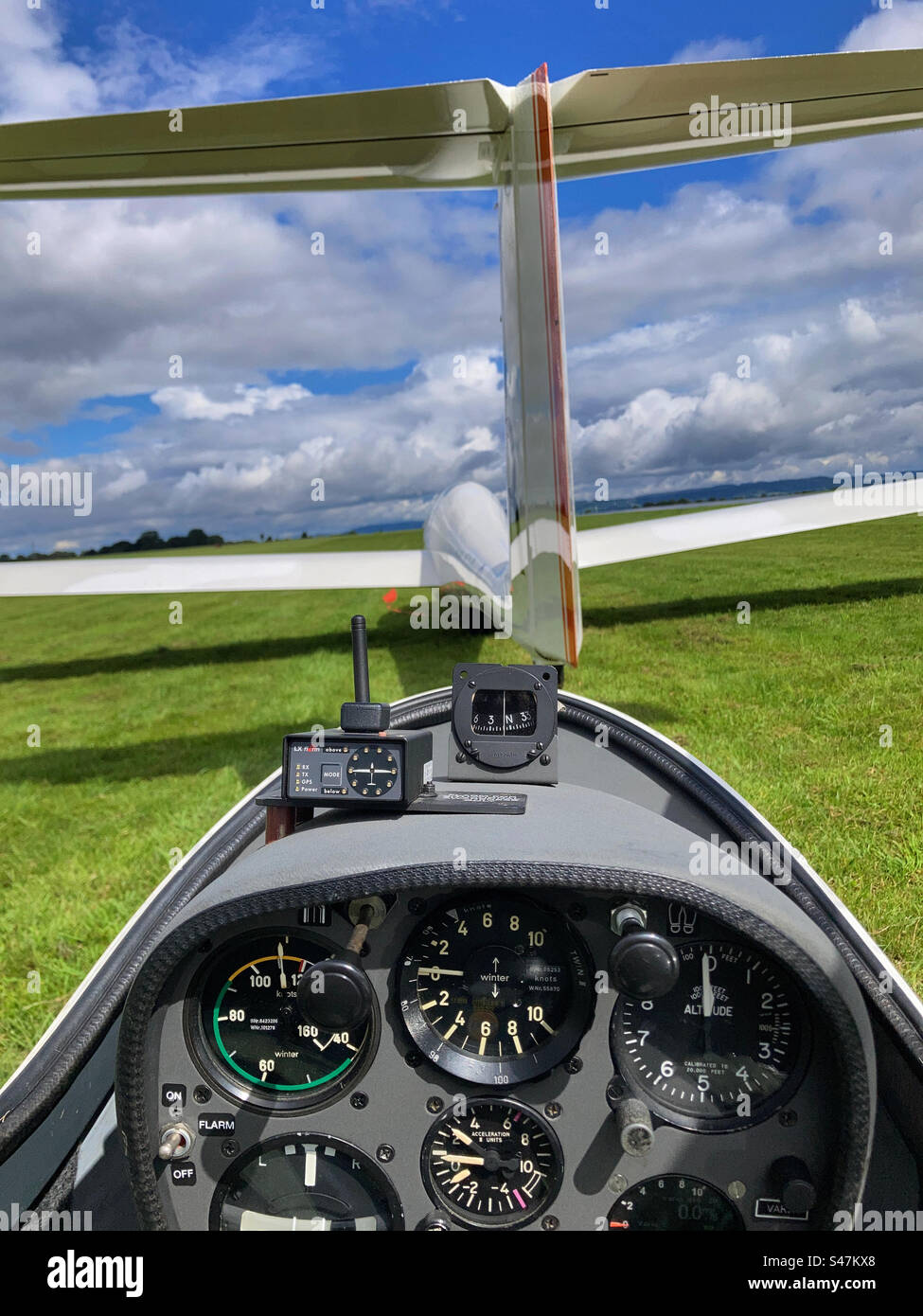 View from a glider cockpit at the launch point at RAF Topcliffe Stock ...