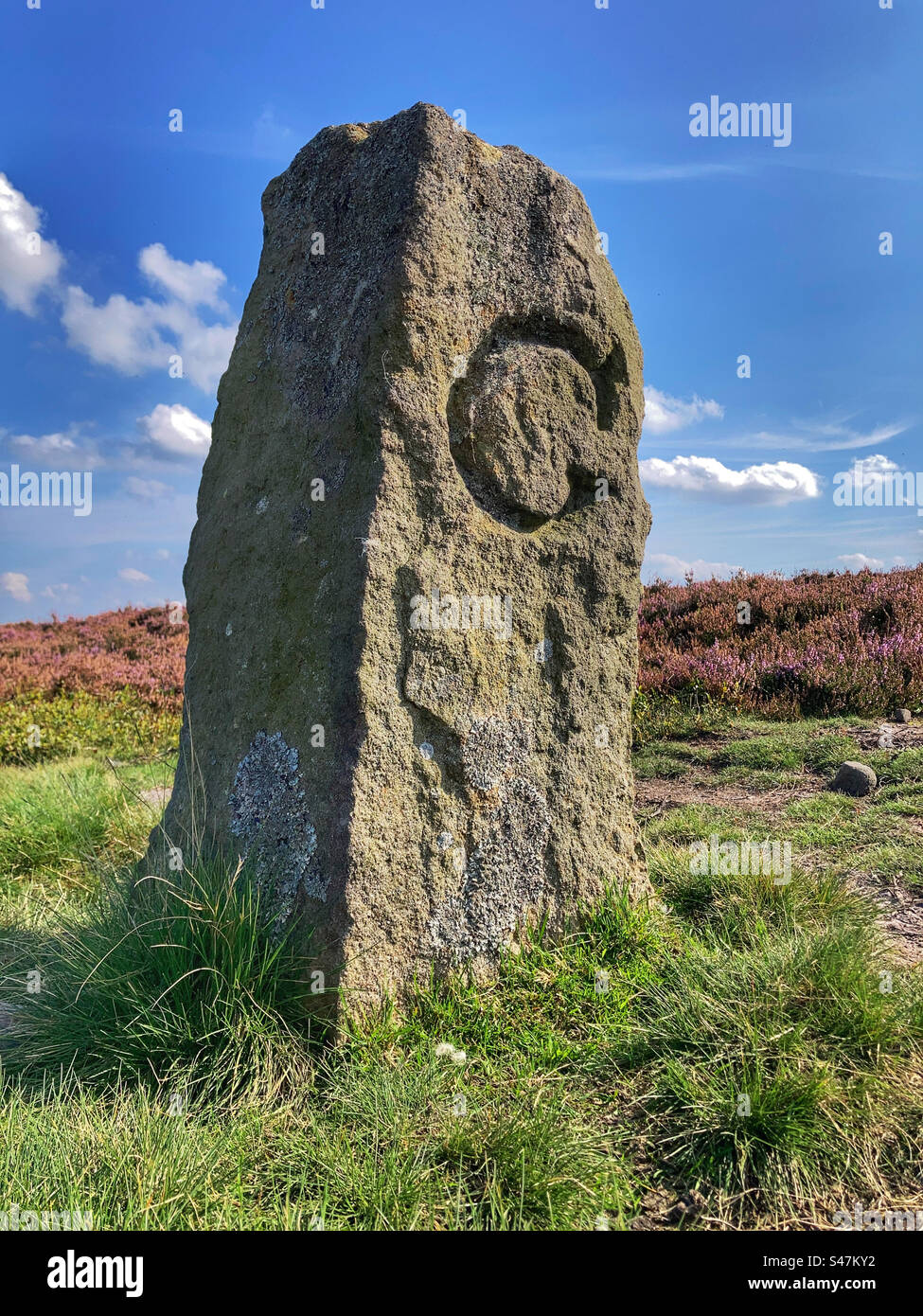 Ancient stone on Ilkley Moor West Yorkshire Stock Photo - Alamy