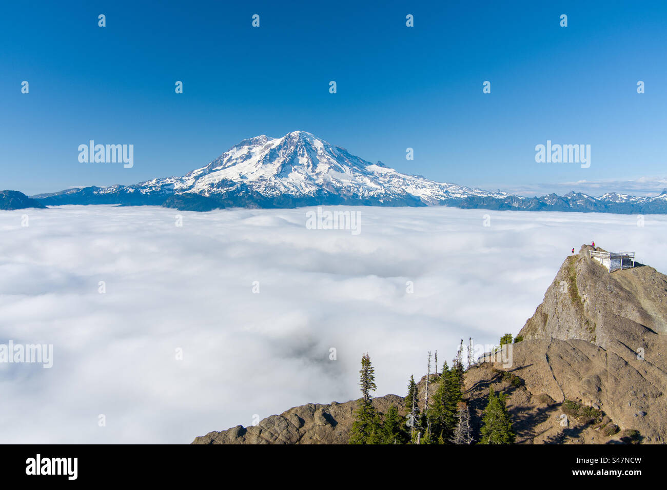 High Rock Lookout and Mount Rainier in June Stock Photo - Alamy