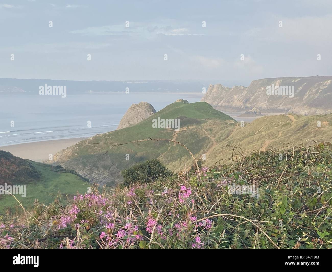 Pobbles and Three Cliffs bay, Gower Stock Photo - Alamy