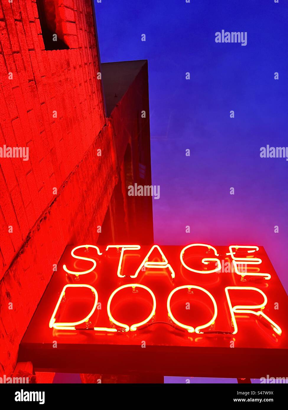 Stage Door Neon Sign London old Vic theatre at night Stock Photo - Alamy