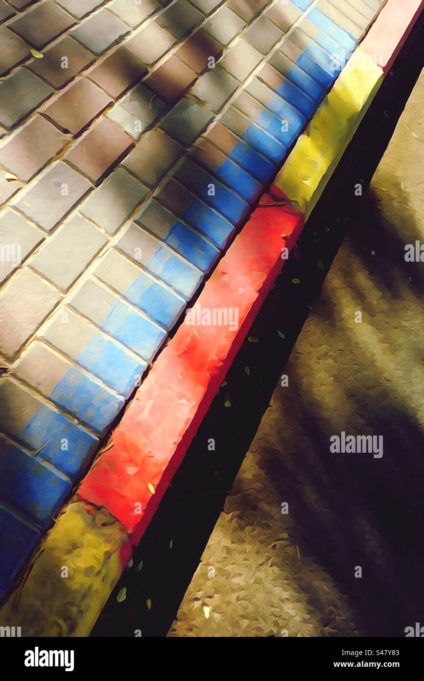 Vertical view of Multicoloured road marking Stock Photo - Alamy