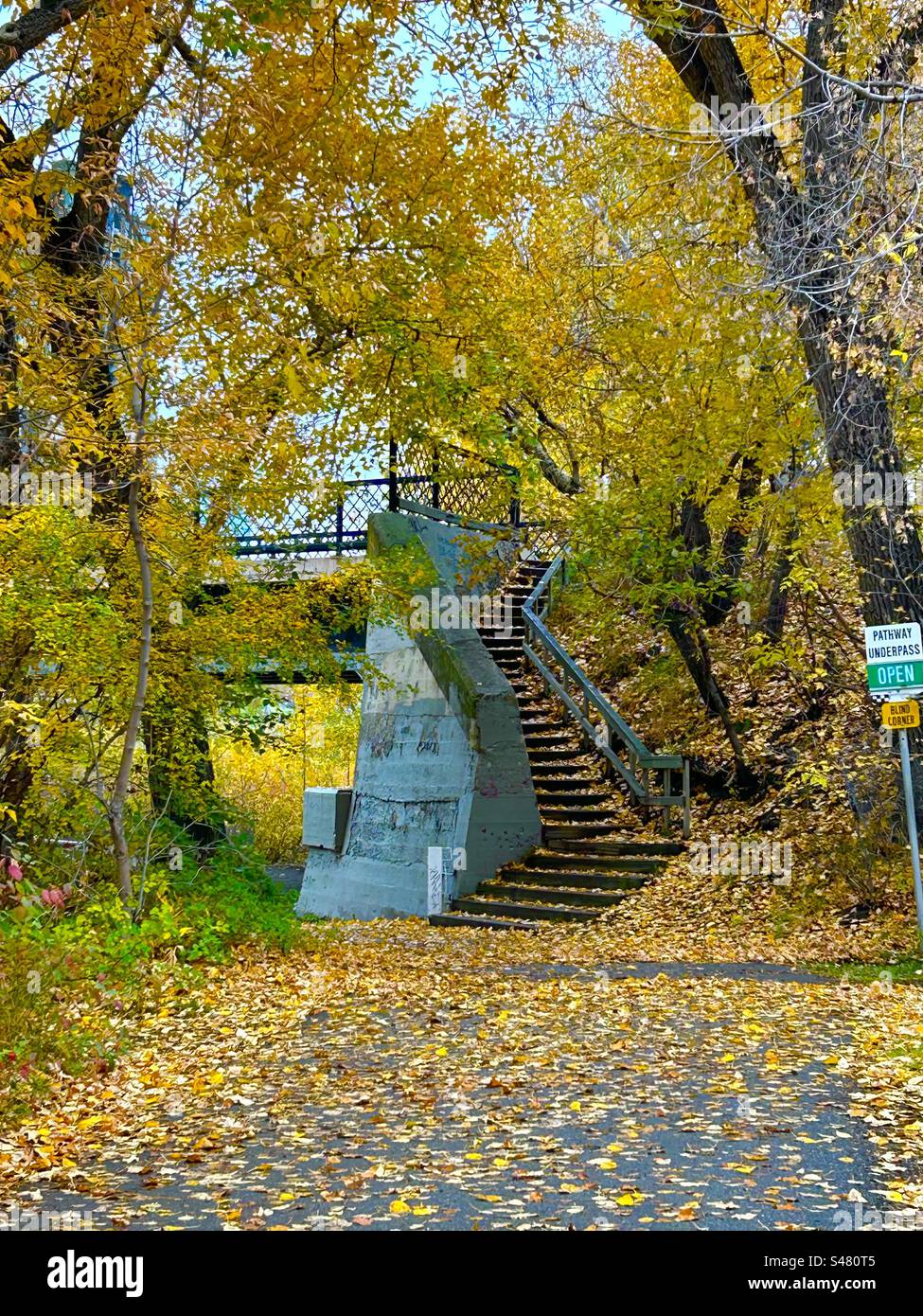 Stairway in autumn, Elbow River Pathway Stock Photo - Alamy