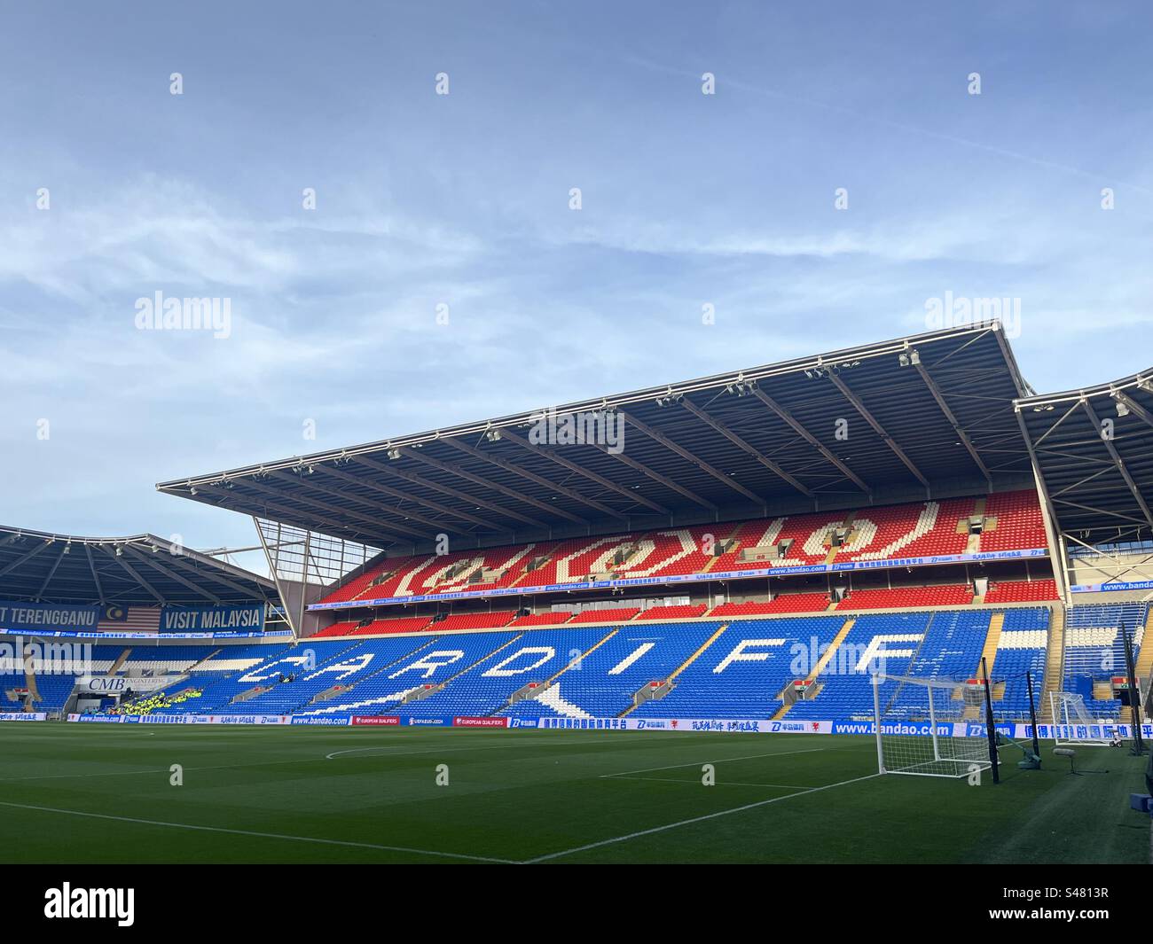 A general view of the football pitch and grandstands at Cardiff City ...