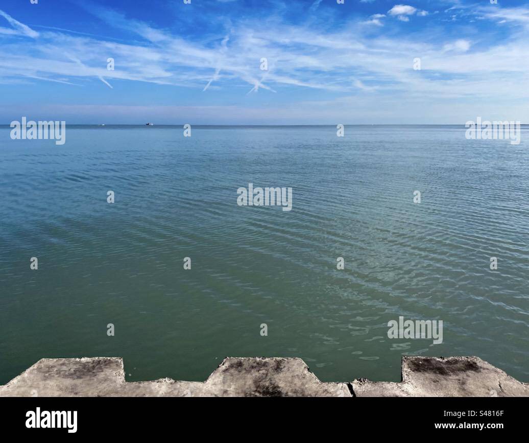 Lake Michigan from concrete beach in October Stock Photo - Alamy