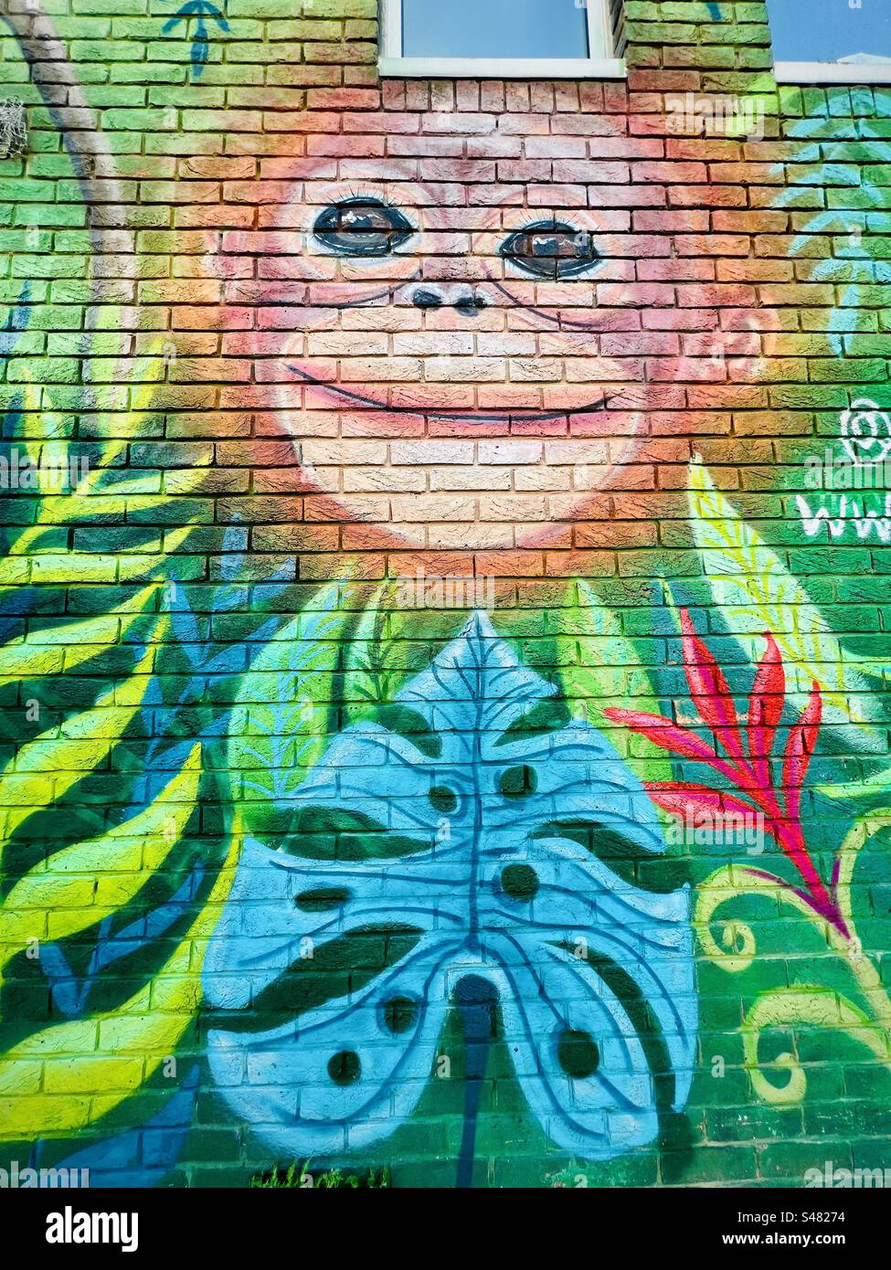Monkey and jungle mural street art painted on wall of a building in ...