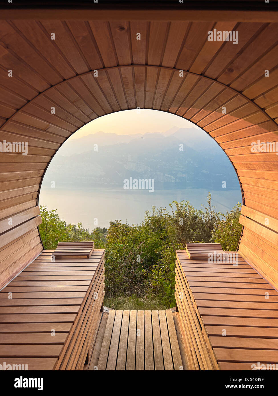 Sauna with view, Lake Garda Stock Photo - Alamy