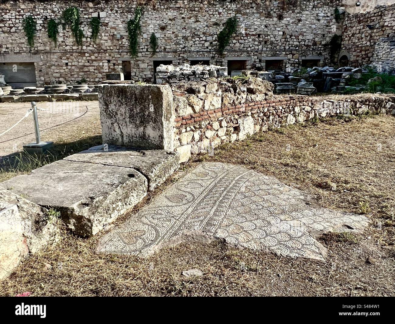 Intricate and detailed marble tile flooring ruins in Hadrian’s Library ...