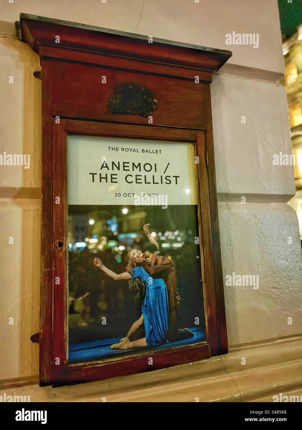 Wooden notice board outside the Royal Opera House in Covent Garden in ...