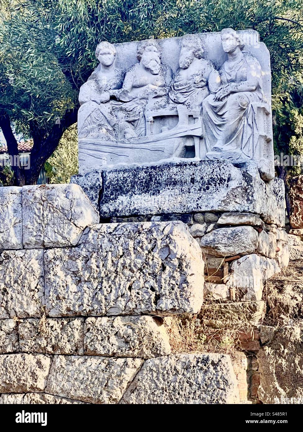 Grave marker sculpture in the ancient archaeological site of Kerameikos ...