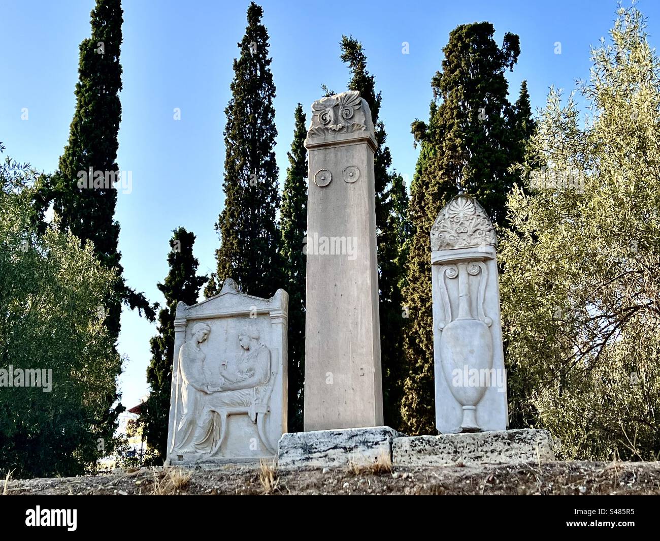 Ancient marble grave stones in Kerameikos Cemetery of Athens Stock ...