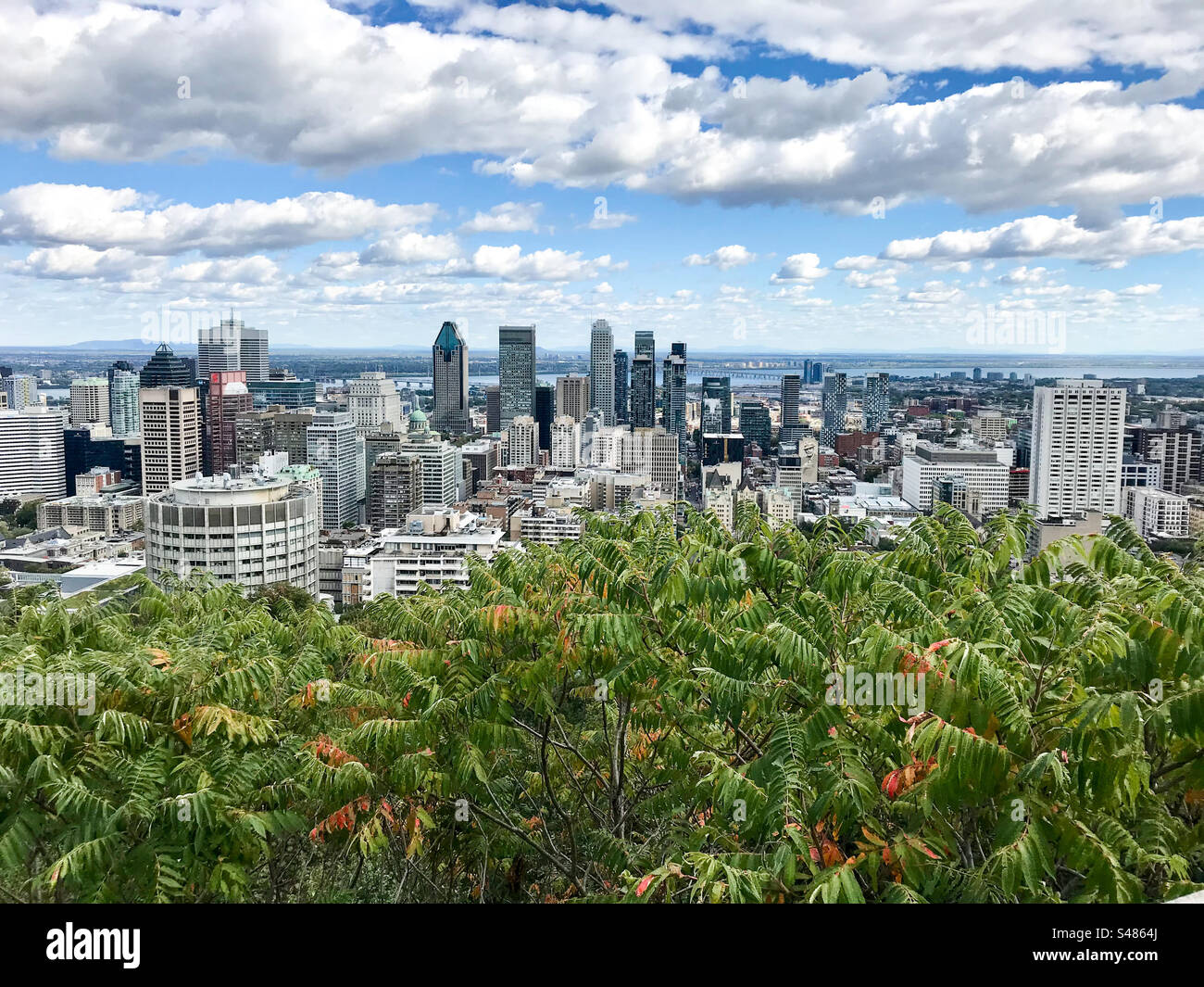 The Montreal cityscape on a partly cloudy day as seen from the ...