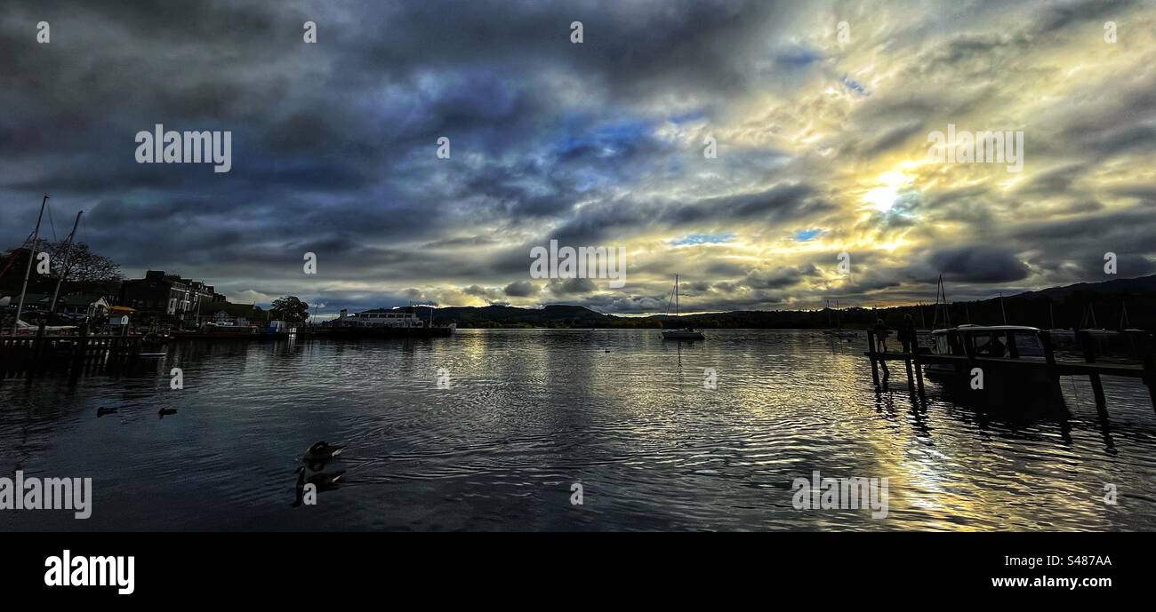 Panoramic view looking over Windermere from Waterhead, Ambleside at ...
