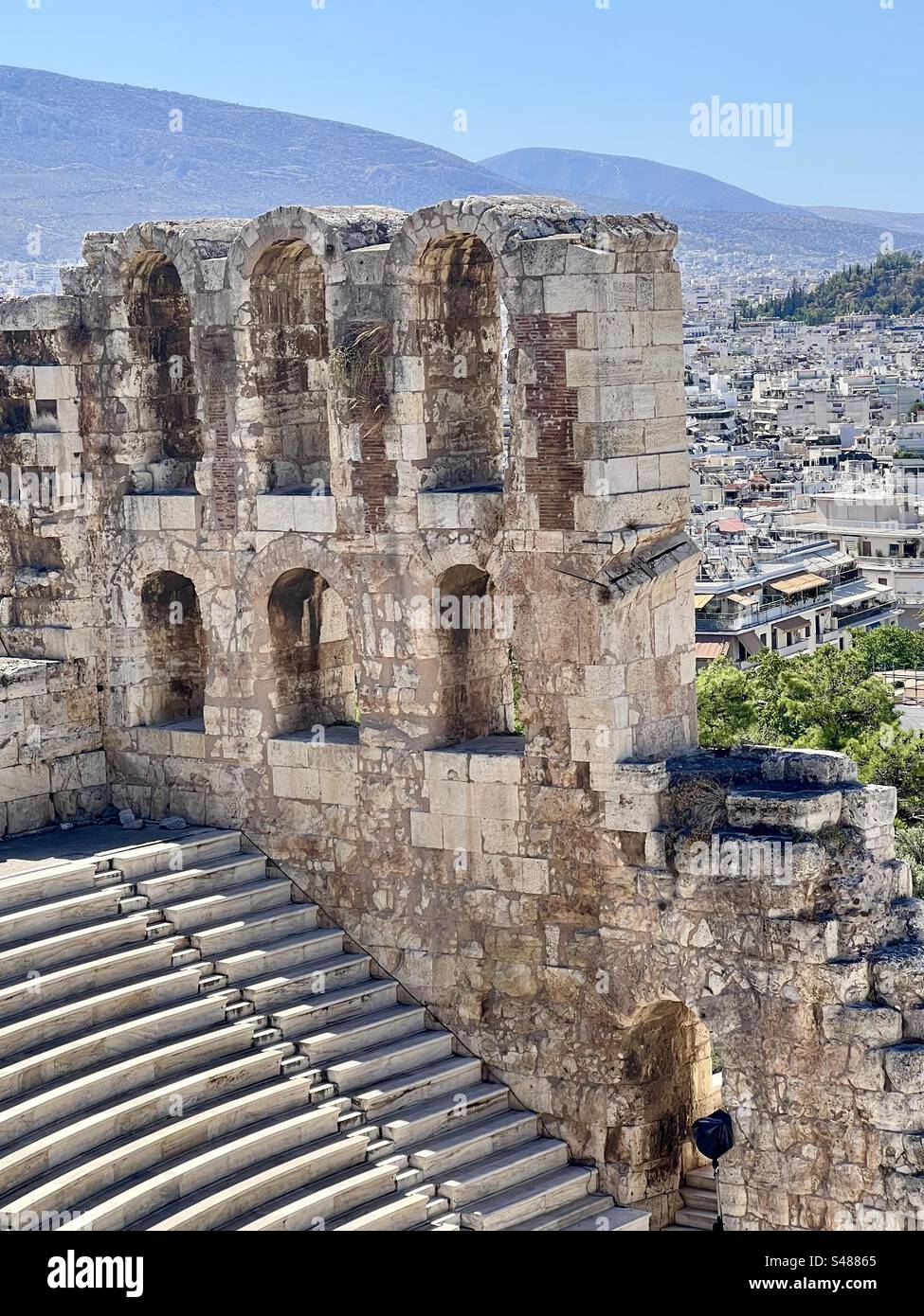 Walls and seating of the Odeon of Herodes Atticus amphitheater in the ...