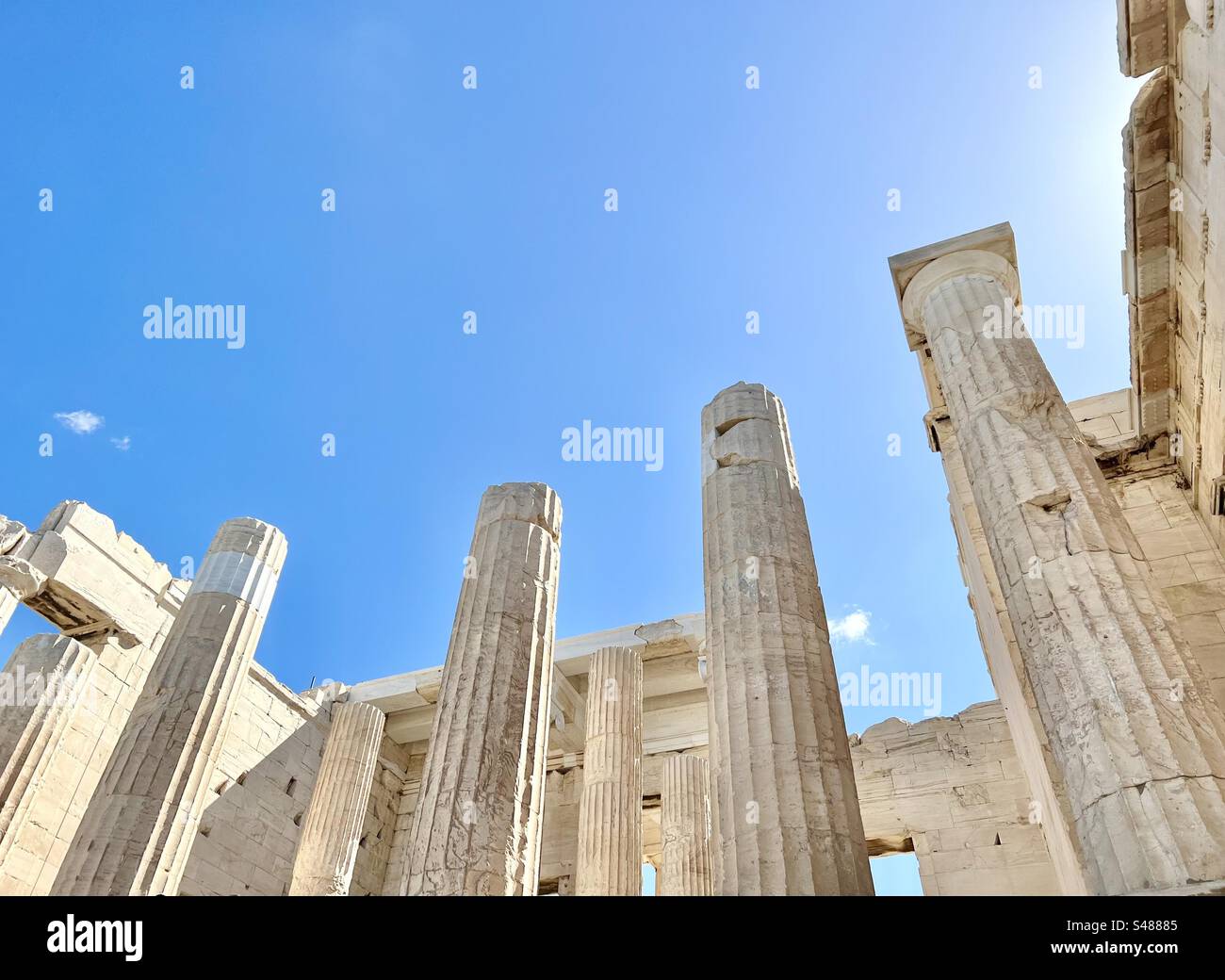 Ancient columns of Propylaia, the monumental gateway to the Acropolis ...