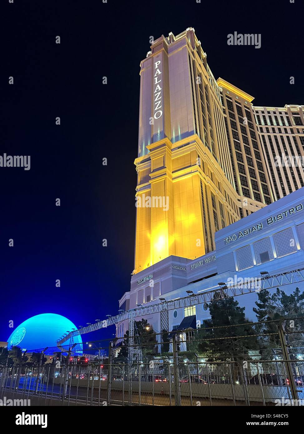 View of the Formula 1 upcoming event construction obstructing the views of the new Sphere in Las ...