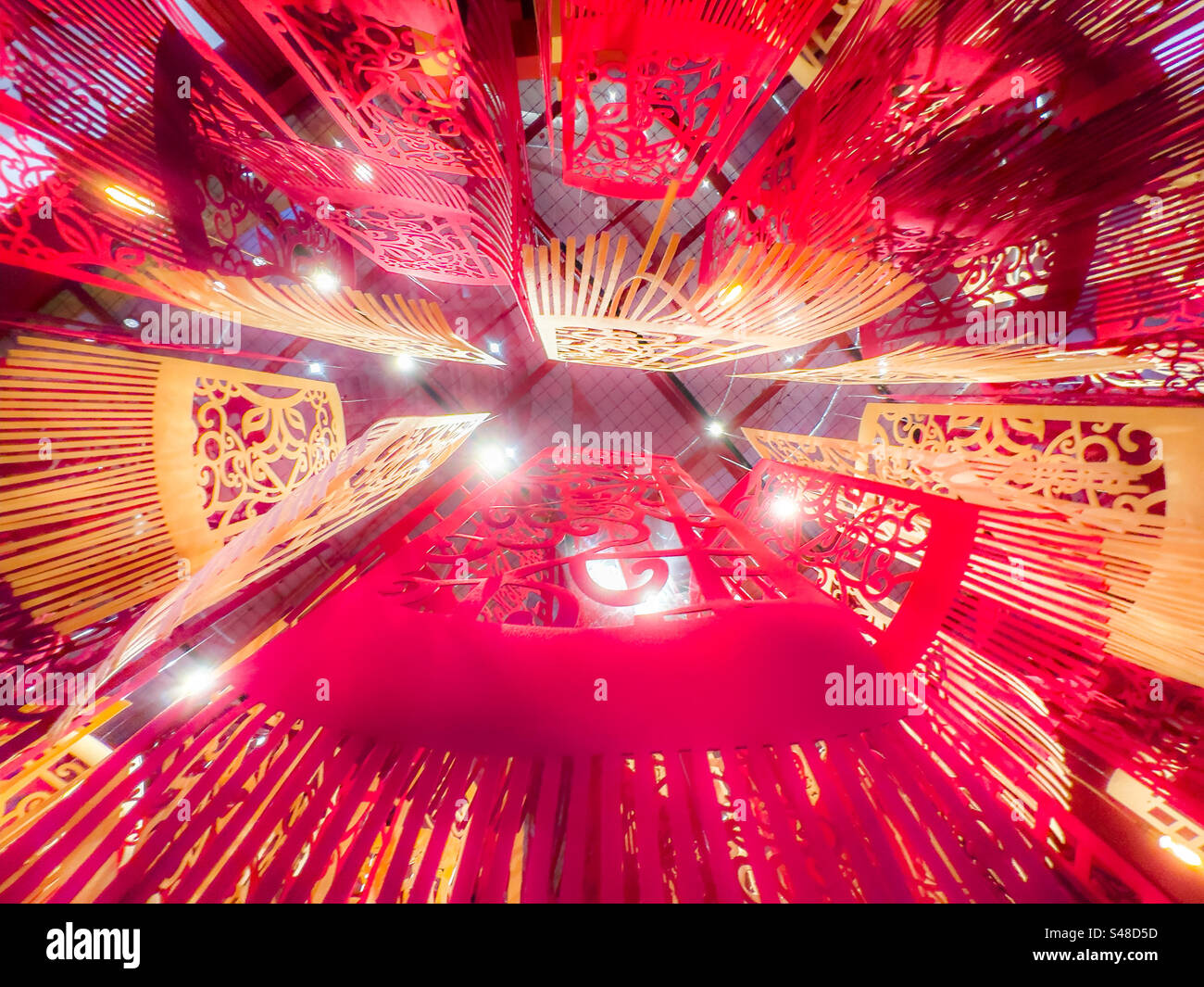 Chinese New Years banner decorations draping down from the ceiling ...