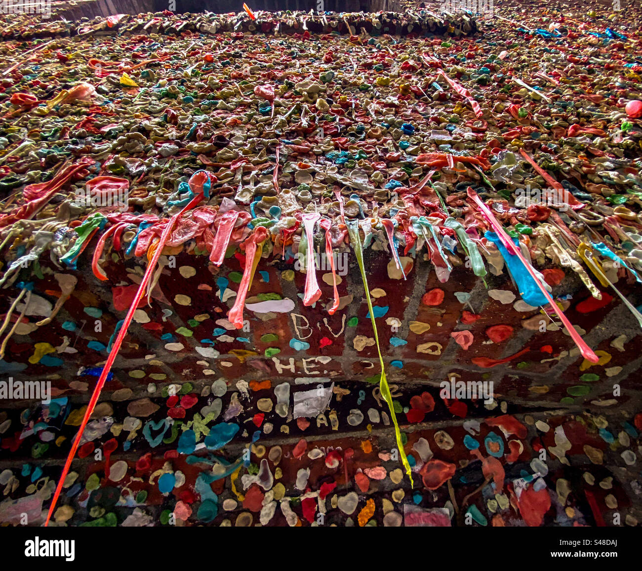 Wall plastered with sticky chewing gum in the iconic and somewhat in ...