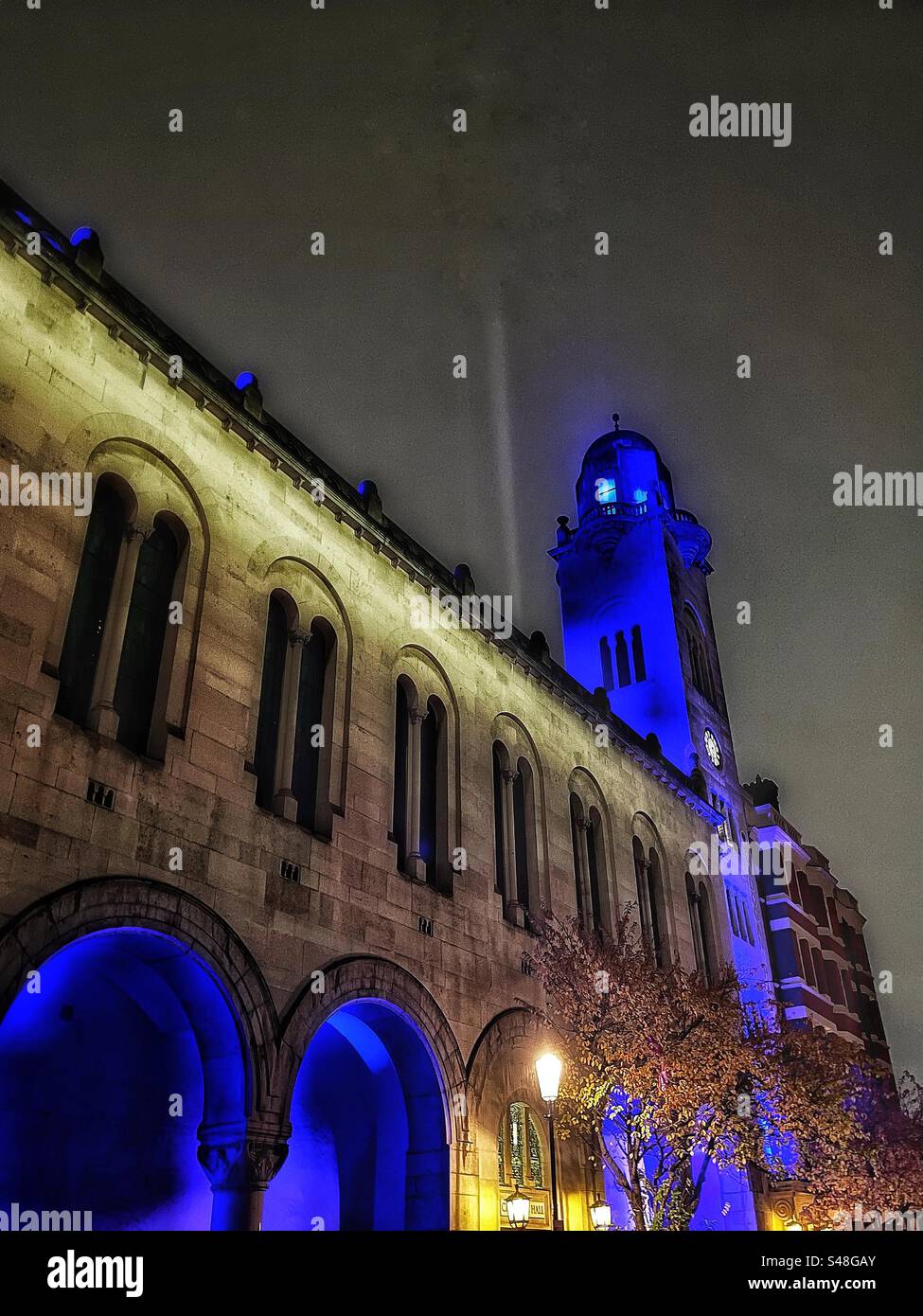 Cadogan Hall lights at night in Chelsea, London- an architectural ...