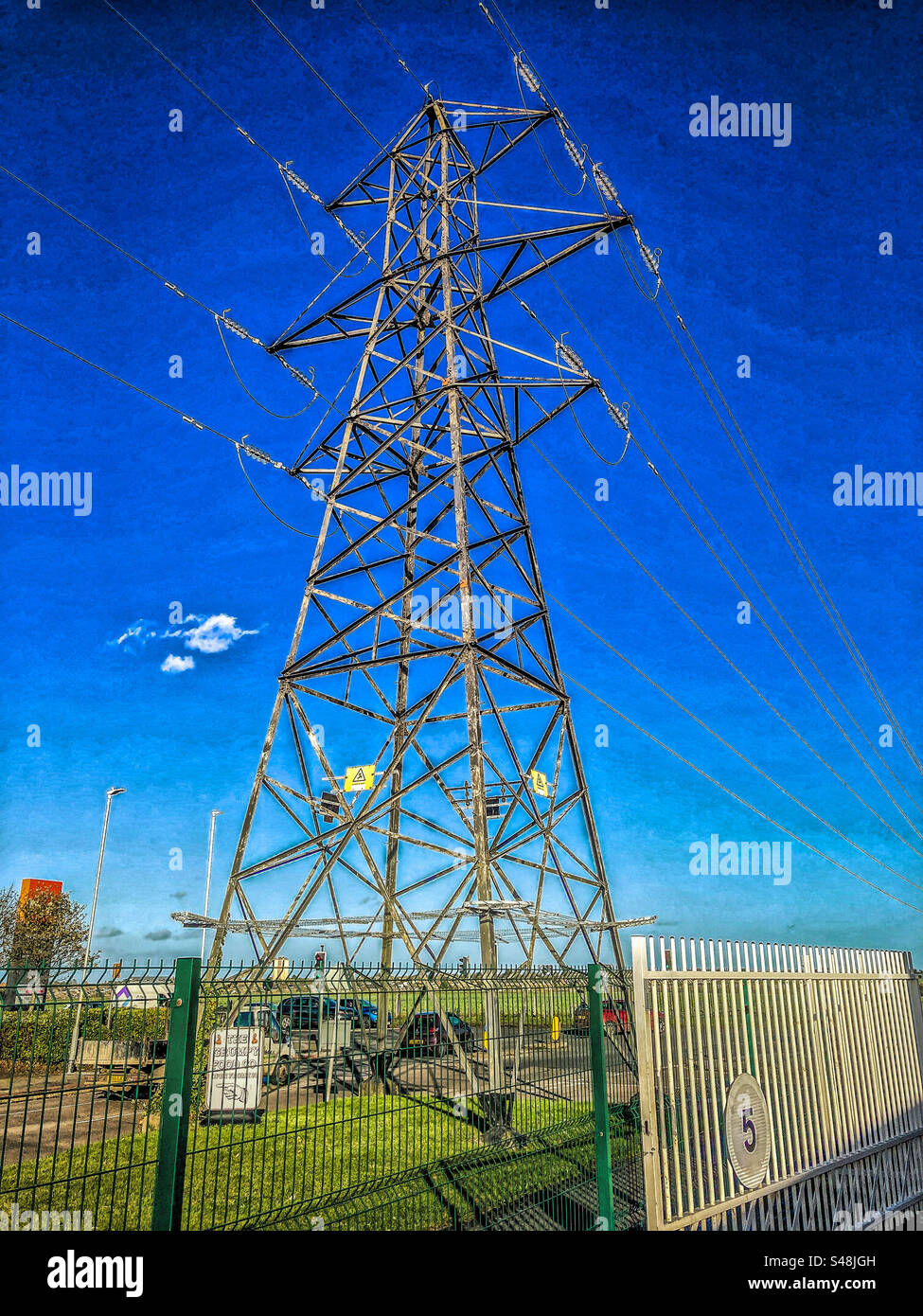 Power cables on a Pylon Stock Photo - Alamy