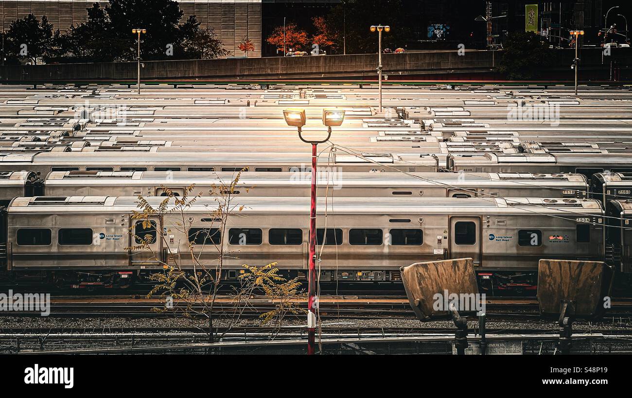 Subway trains at West Side Yard in Hudson Yards, Manhattan New York ...