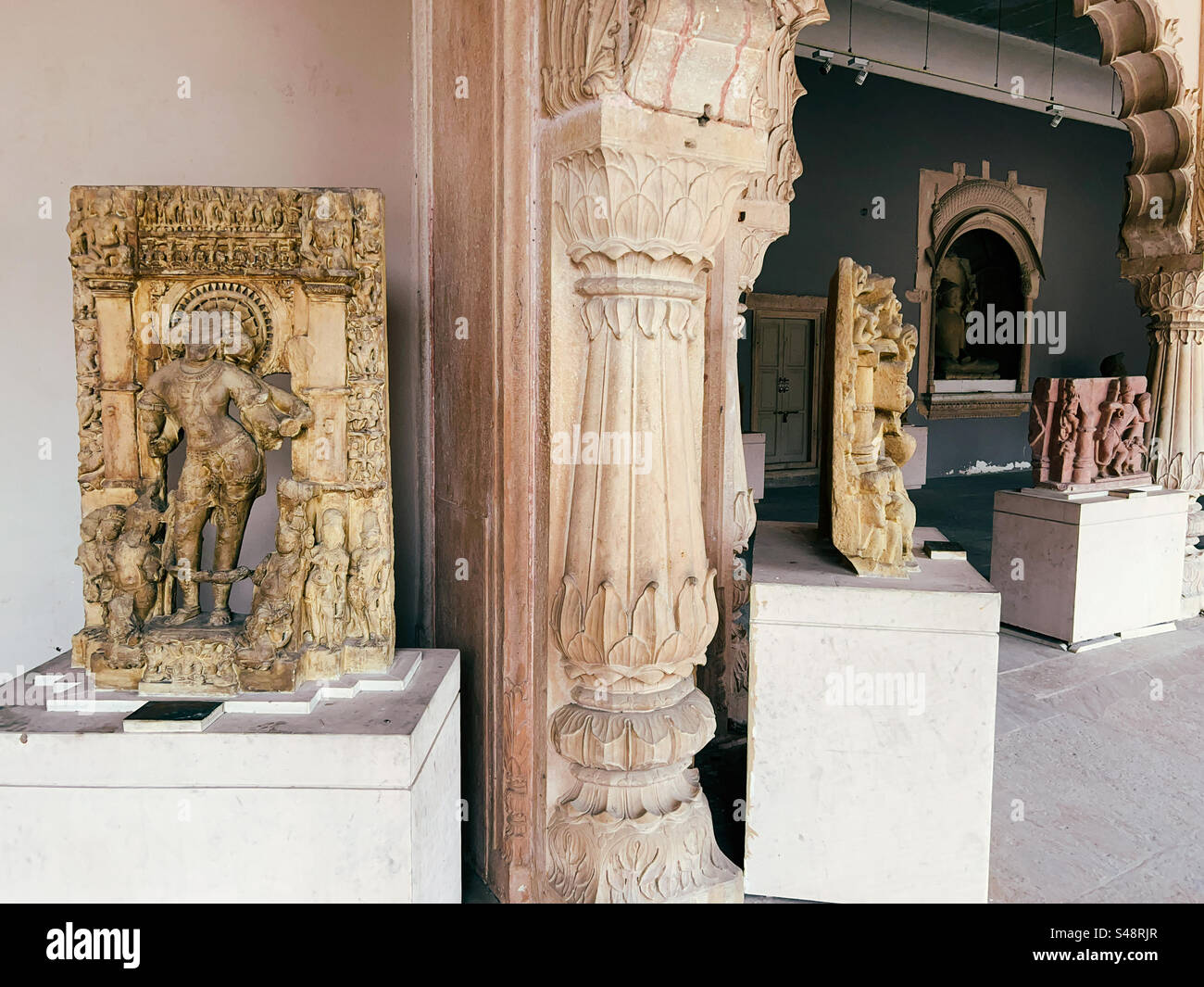 Historical statues in ruins at the museum in Bharatpur palace and fort ...