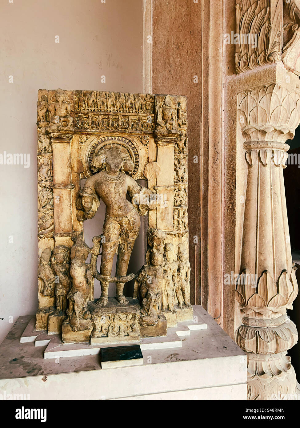 Historical statues in ruins at the museum in Bharatpur palace and fort ...
