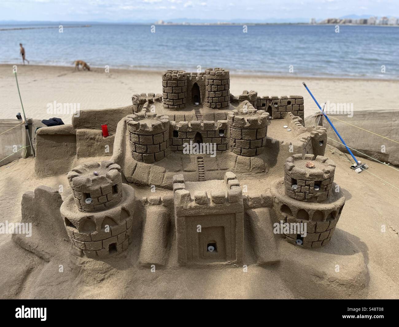 A sand castle on the main beach in Roses, Costa Brava, Spain Stock ...