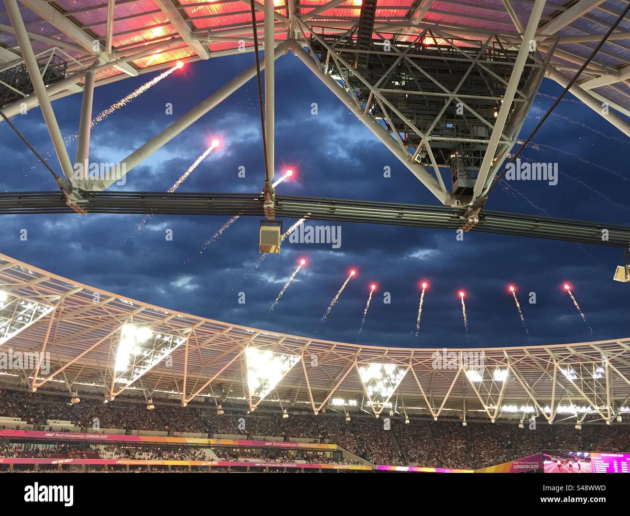Fireworks display at The London Stadium Stock Photo - Alamy