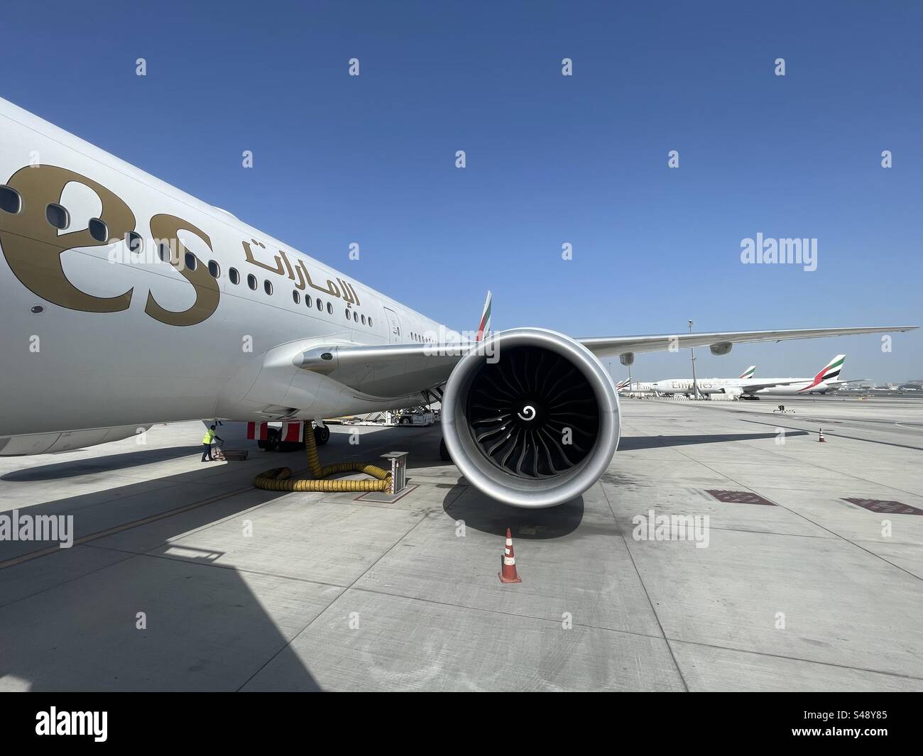A photo of the engine of Boeing 777 plane operated by emirates airline ...