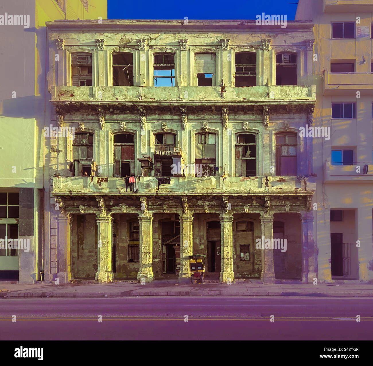 Façade of rundown building in Malecón, Havana, Cuba Stock Photo - Alamy