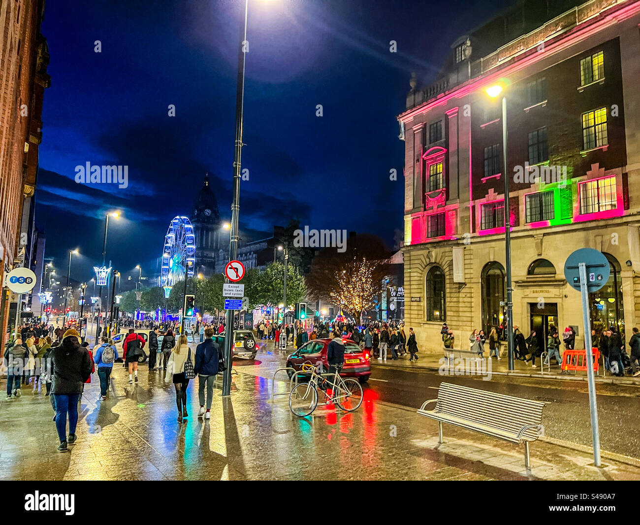 Busy evening on the Headrow in Leeds City Centre in winter Stock Photo ...