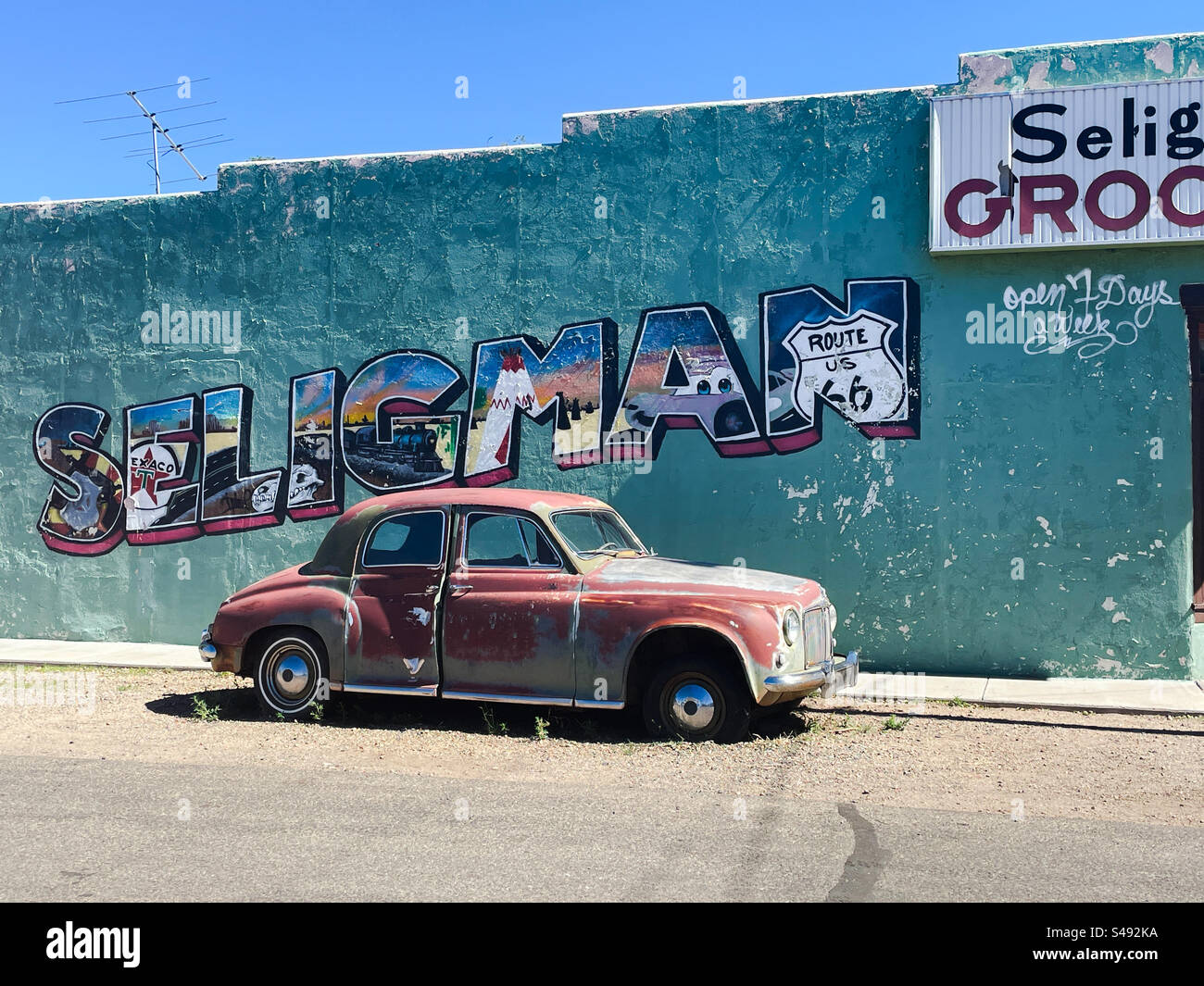 Vintage car in Seligman on the historic Route 66, Arizona,USA Stock ...