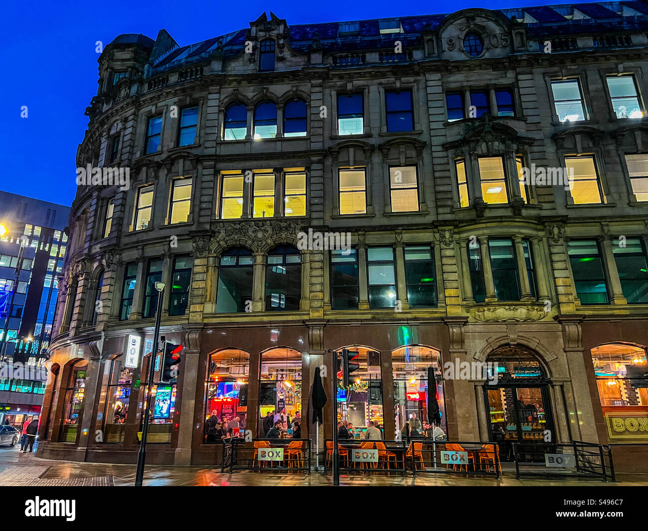 Box sports bar on infirmary street in Leeds city centre at night Stock ...