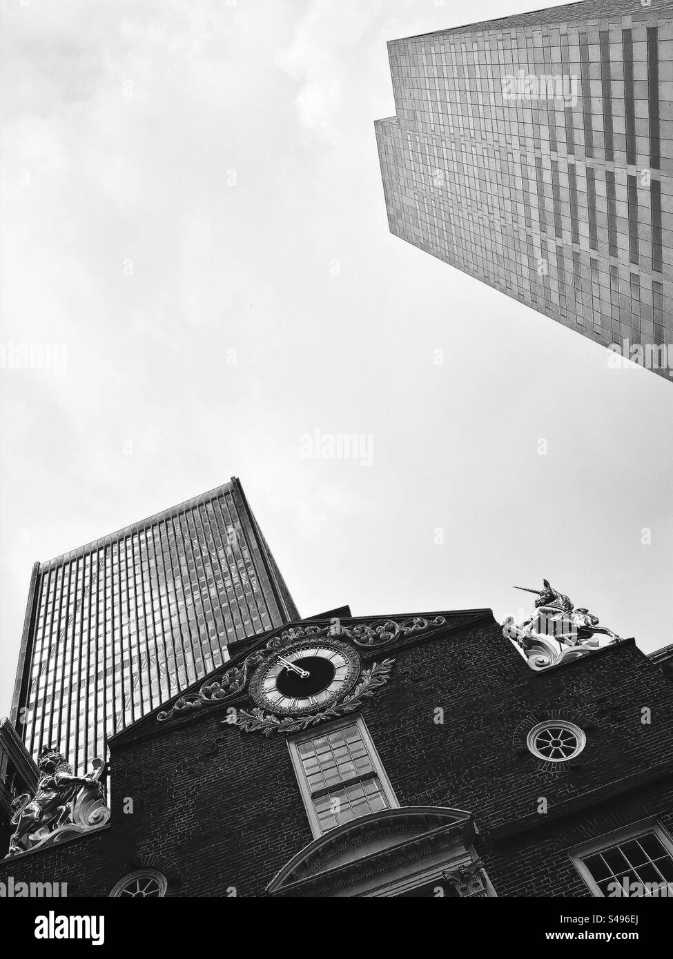 Boston, Massachusetts, USA: Old State House contrasted with modern ...