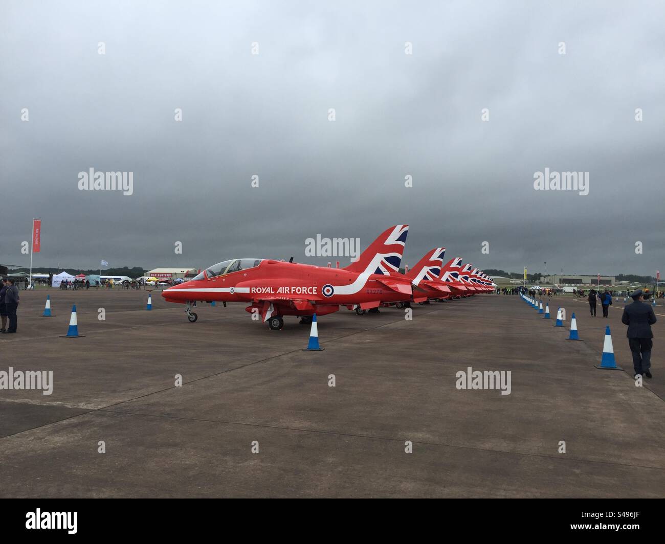 RAF Red Arrows planes lined up at the Fairford Air Show, England, UK Stock Photo - Alamy