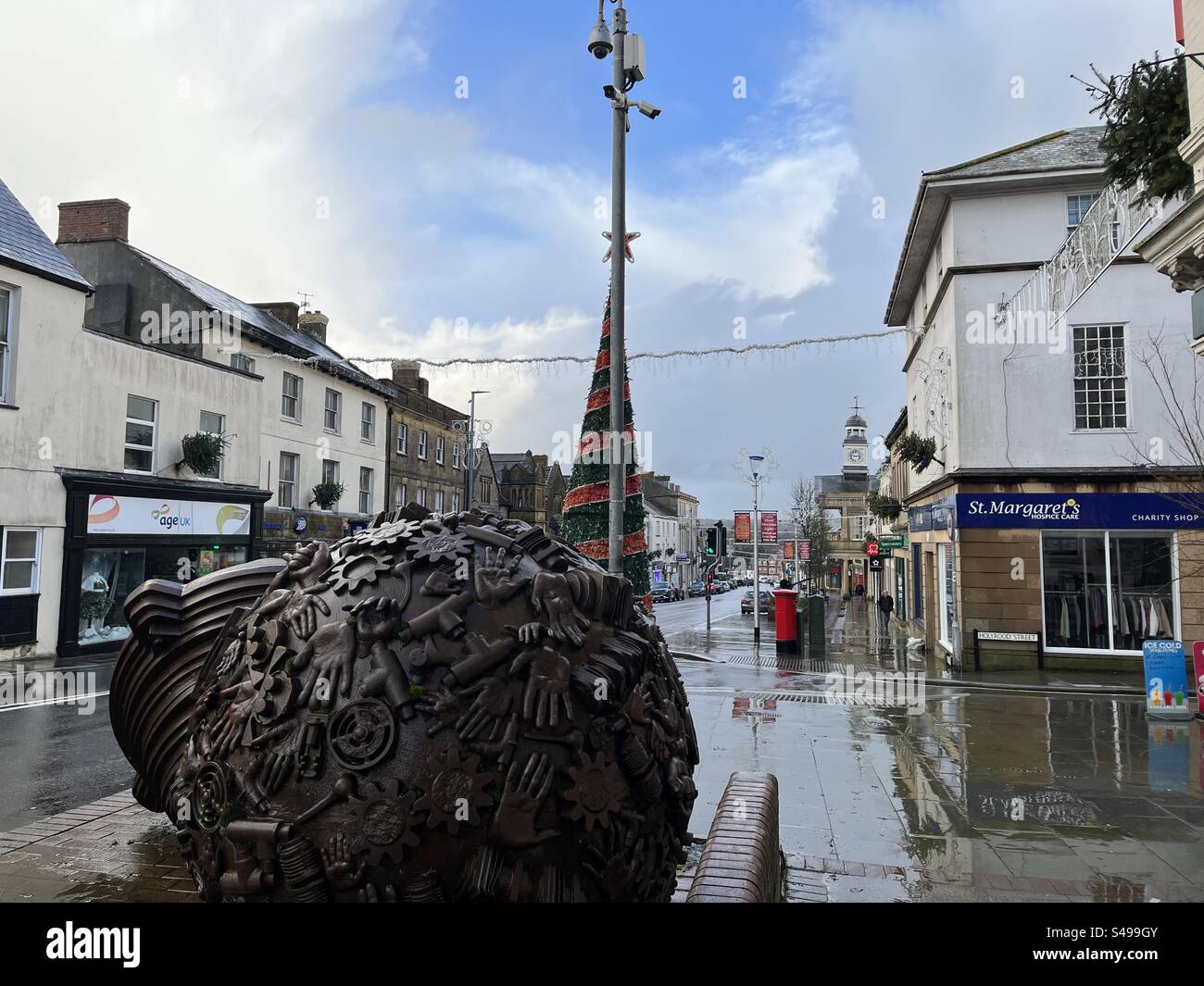 Chard High Street in Somerset with Boulder reflecting Chards Industrial ...