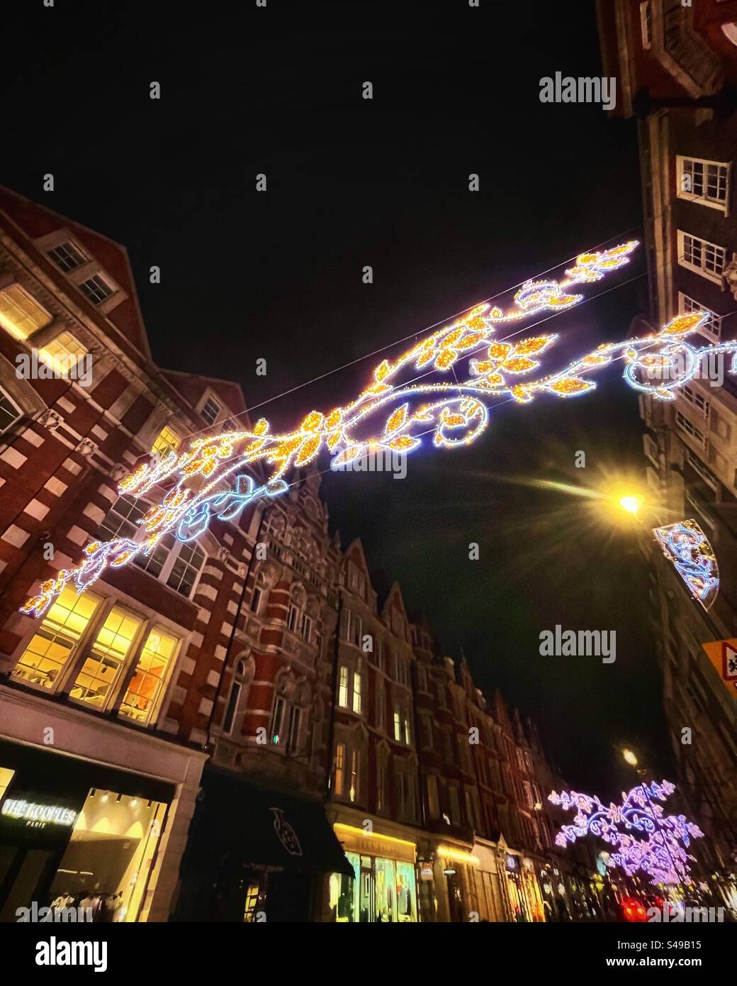Christmas lights in Marylebone, London at night illuminates the ...