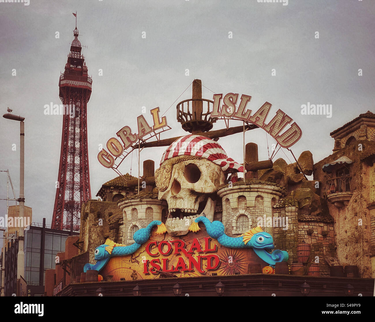 The exterior view of the famous Coral Island in Blackpool, Lancashire ...