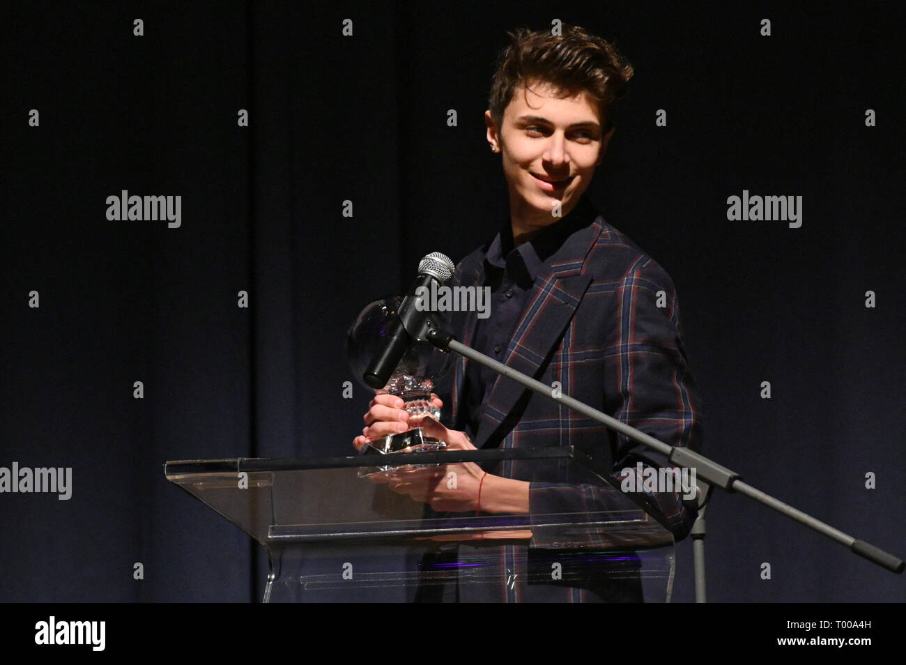 Essen, Germany. 16th Mar, 2019. Influencer Lukas Rieger is on stage at ...